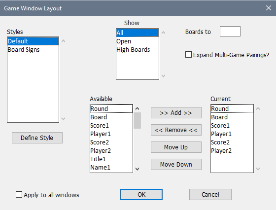 Dialog Box: Change Layout